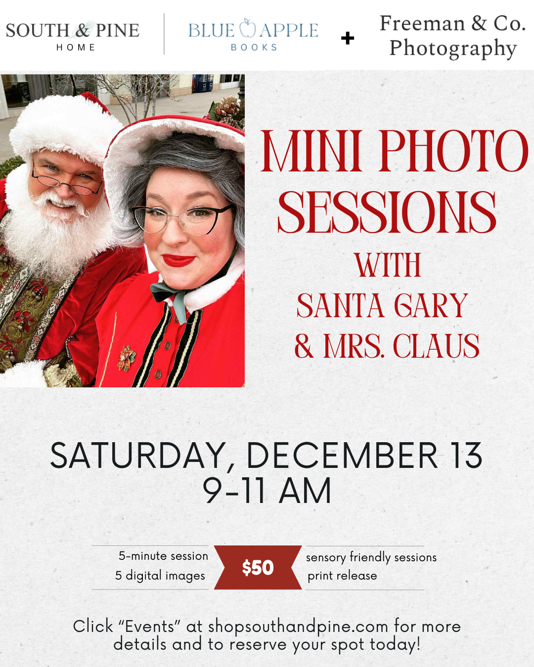 Pictures with Santa Gary and Mrs. Claus! – South & Pine and Blue Apple ...